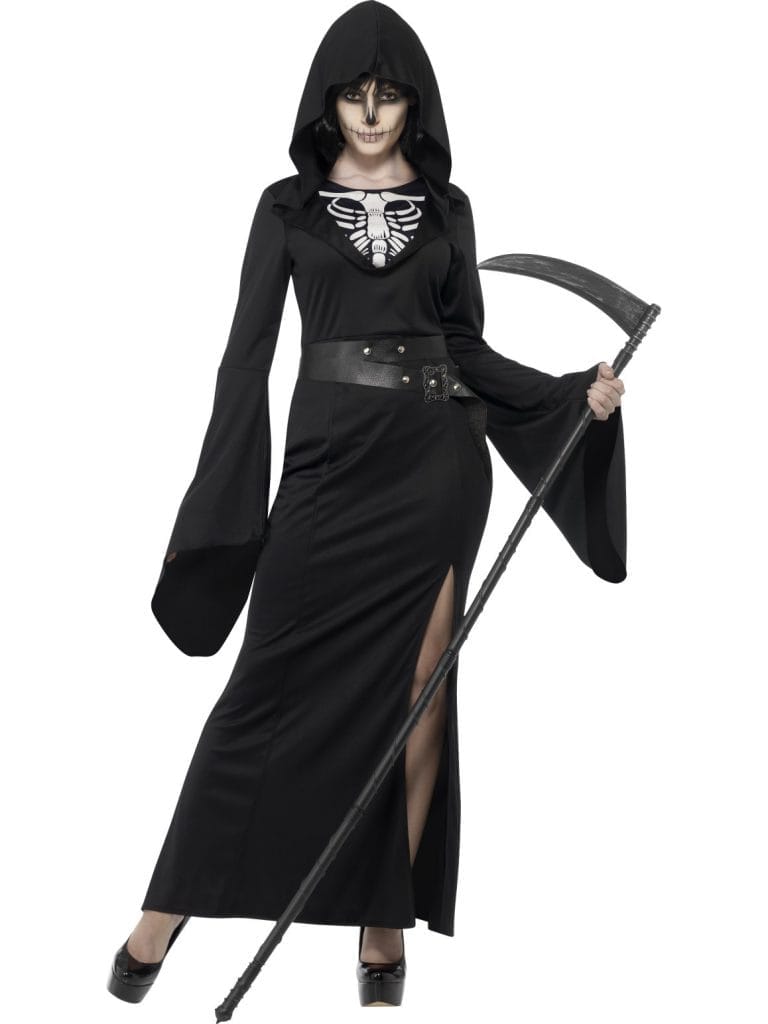 Lady Grim Reaper Costume Halloween Skeleton Horror Fancy Dress Day Dead ...
