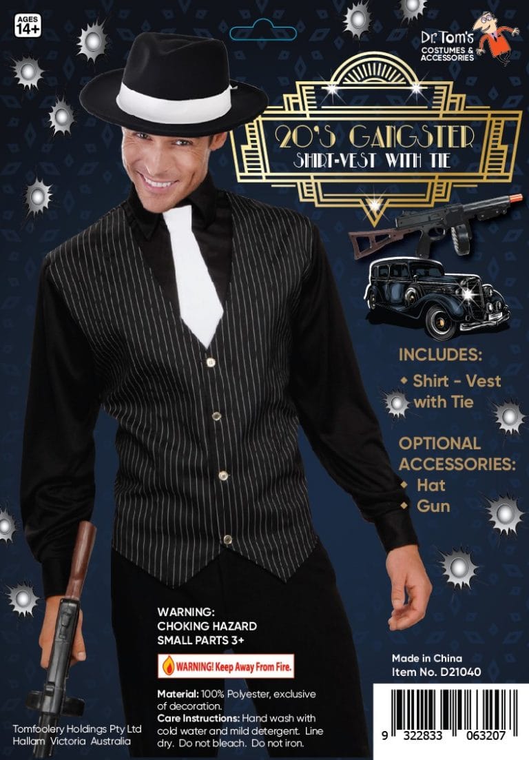 1920's Gangster Men's Pinstripe Costume Shirt with Tie Mobster Al ...