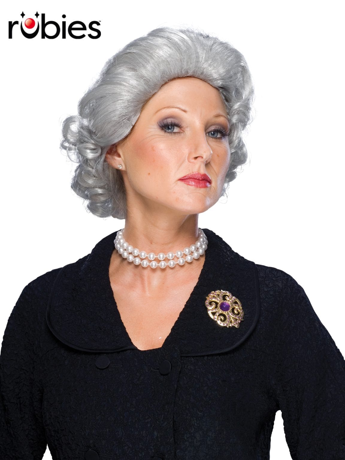Queen Elizabeth Wig Royalty Granny Old Lady Grandma Nanna Grey Costume ...